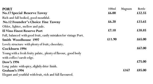 Menu at El Vino Fleet Street pub & bar, London, 47 Fleet St