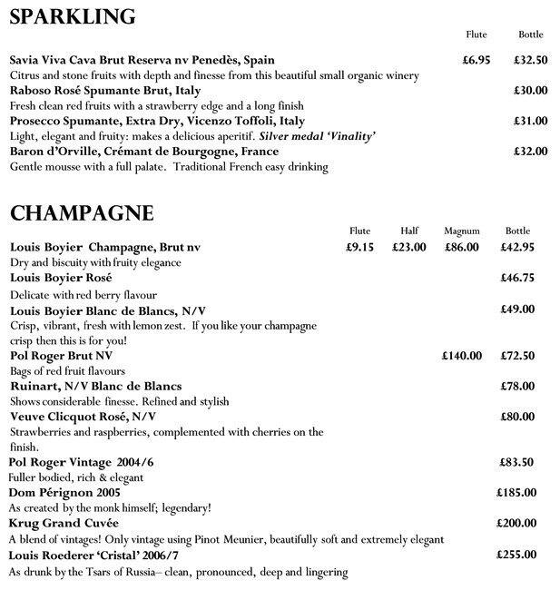 Menu at El Vino Fleet Street pub & bar, London, 47 Fleet St