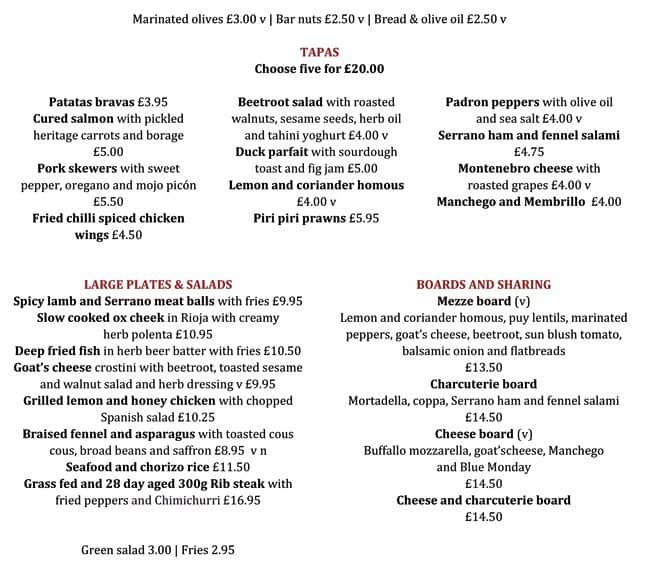 Menu at El Vino Fleet Street pub & bar, London, 47 Fleet St