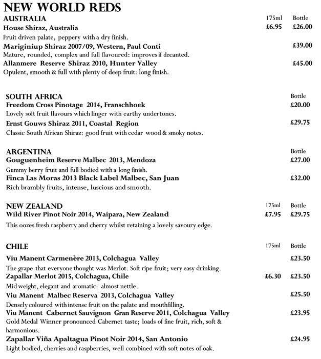Menu at El Vino Fleet Street pub & bar, London, 47 Fleet St