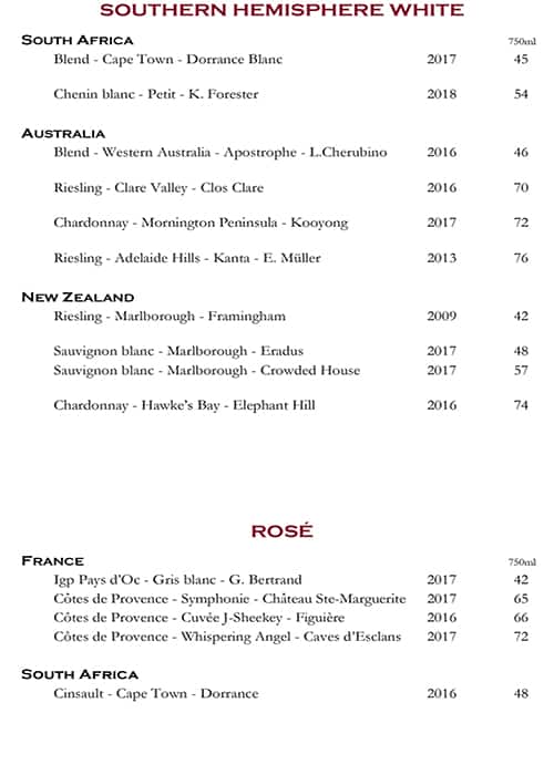 Menu at J Sheekey restaurant, London