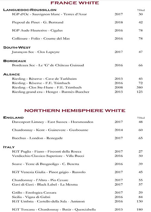 Menu at J Sheekey restaurant, London