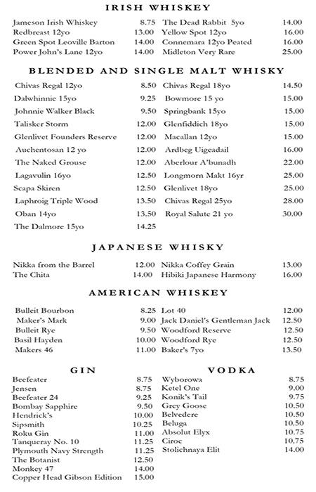 Menu at J Sheekey restaurant, London