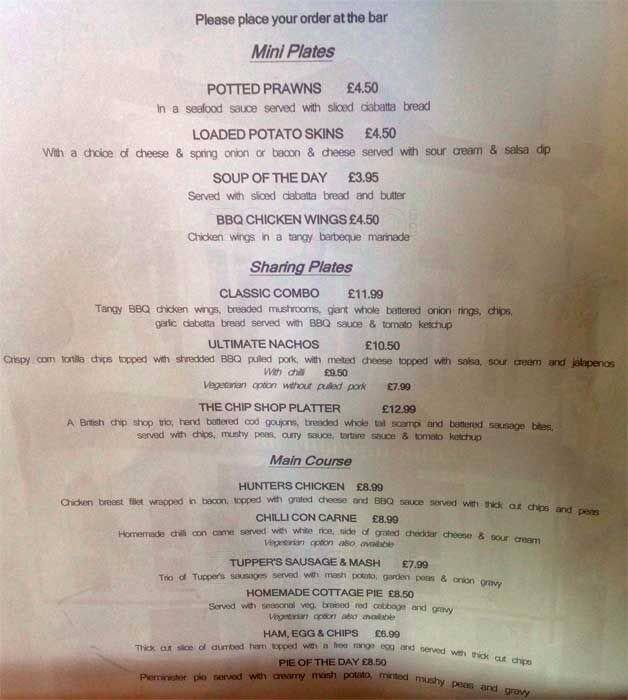 Menu at Milford Arms pub & bar, Isleworth