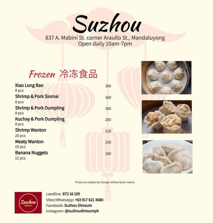 Menu at Suzhou Dimsum restaurant, Mandaluyong, 837 A. Mabini Street
