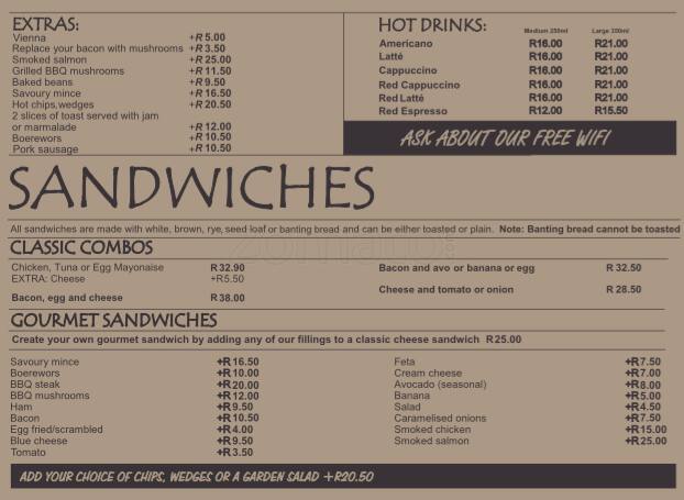 Menu at MerryPak Coffee Shop cafe, Cape Town