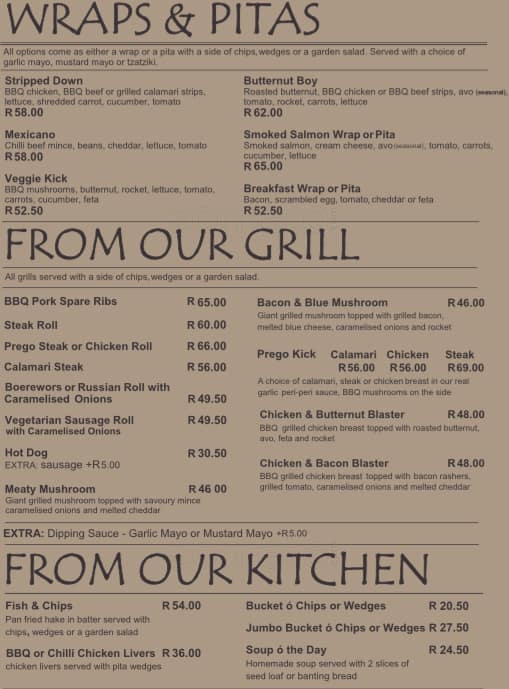 Menu at MerryPak Coffee Shop cafe, Cape Town