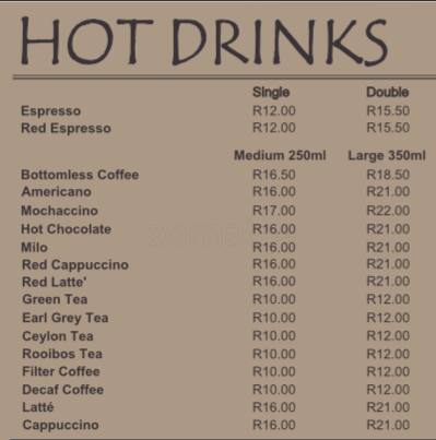 Menu at MerryPak Coffee Shop cafe, Cape Town