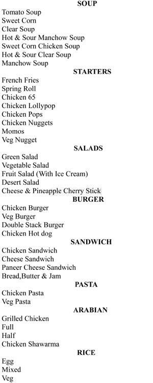 Menu at Grill Fill, Chennai