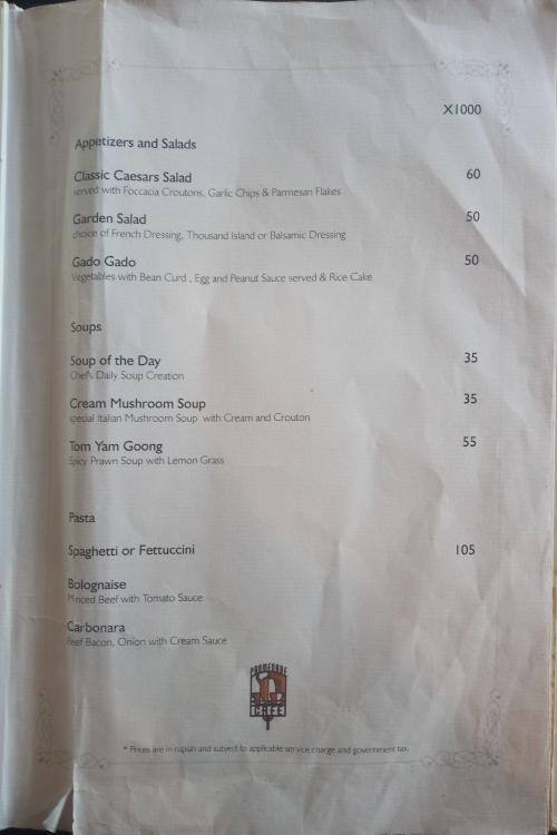 Menu at Pharaoh pub & bar, Central Jakarta