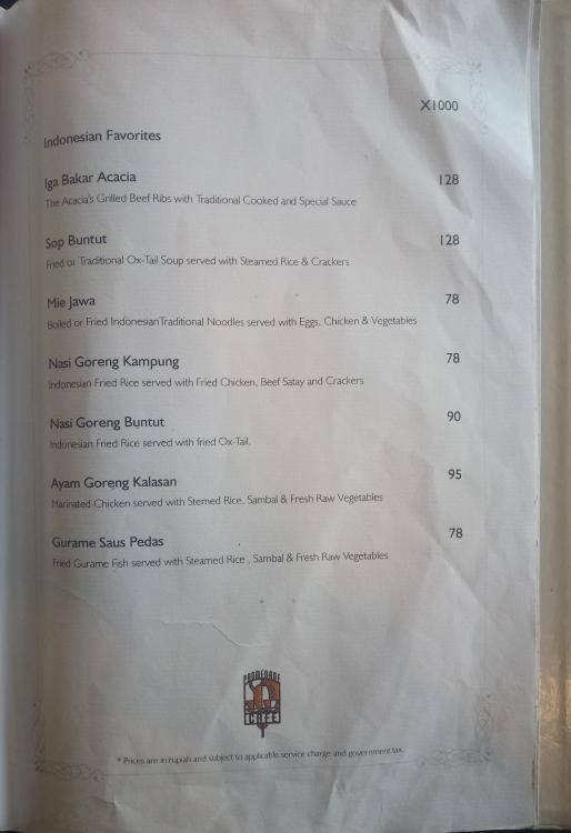 Menu at Pharaoh pub & bar, Central Jakarta