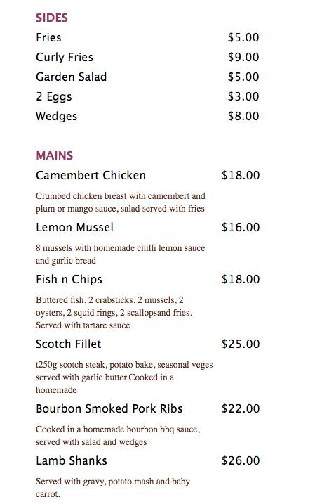 Menu at The Essex Arms Huntly pub & bar, Huntly