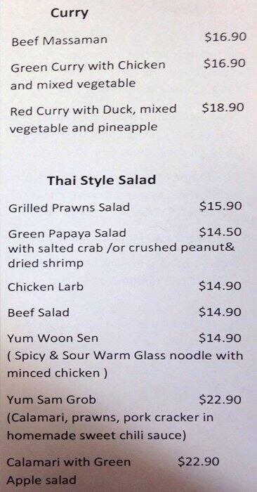 Carta de ThaiLicious Restaurant, Melbourne