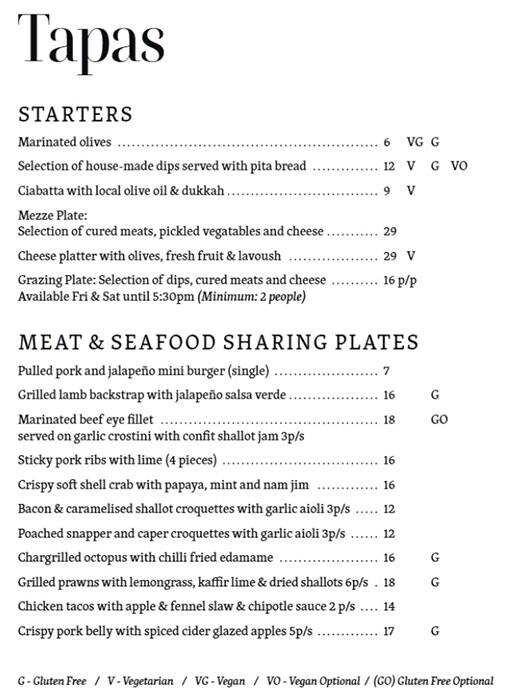 Menu at Casablabla pub & bar, Adelaide