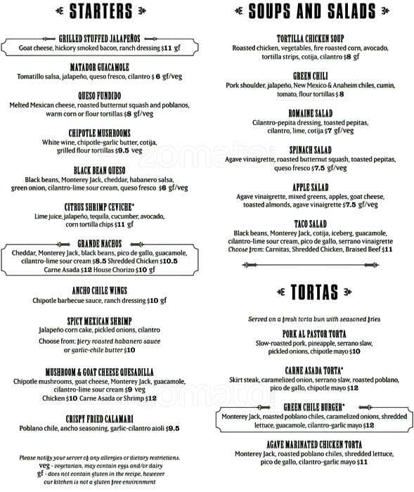 The Matador Menu, Menu for The Matador, Tacoma, Tacoma - Urbanspoon/Zomato