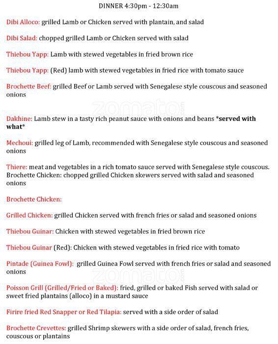 Menu at Chez Jacob restaurant, New York City, Frederick Douglass Blvd