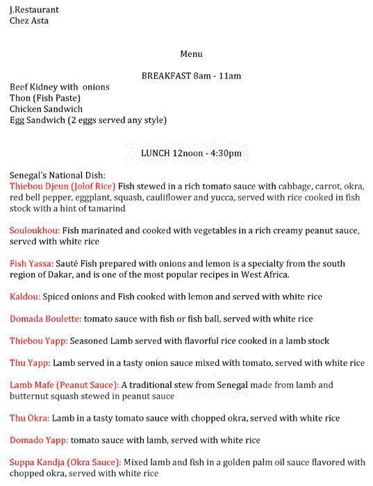 Menu at Chez Jacob restaurant, New York City, Frederick Douglass Blvd