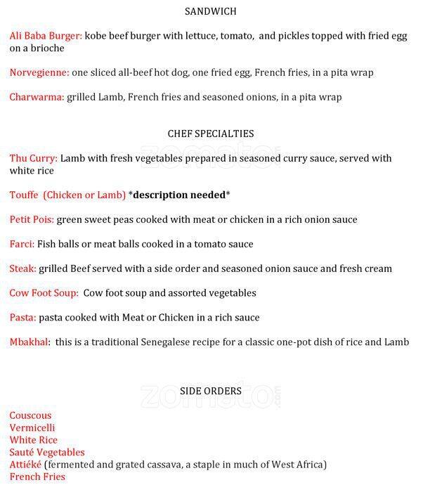 Menu at Chez Jacob restaurant, New York City, Frederick Douglass Blvd