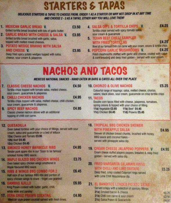 Menu at El Bandito restaurant, Sidcup, 135-137 Station Rd