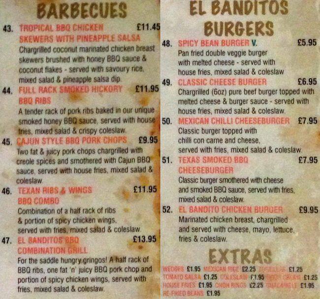 Menu at El Bandito restaurant, Sidcup, 135-137 Station Rd