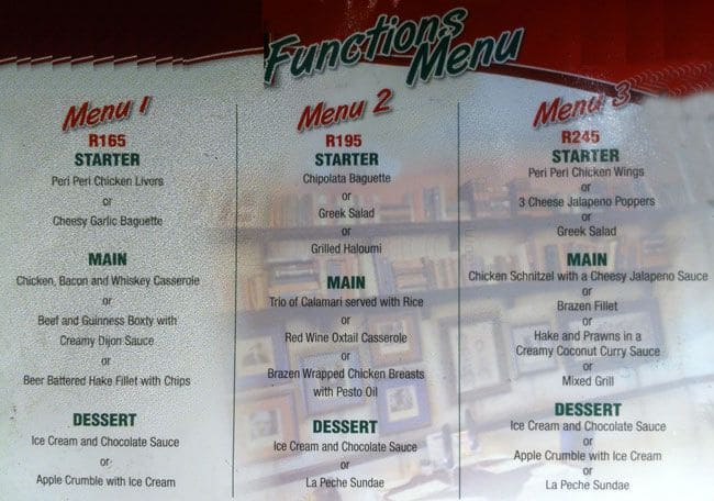 Menu at Copper Clover restaurant, Bloemfontein