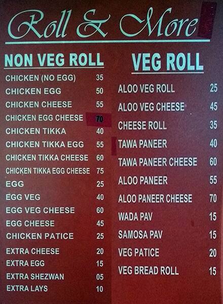 Menu of Rolls And More, Mahim, Mumbai