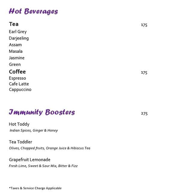 Menu of The Glass Onion, Gachibowli, Hyderabad