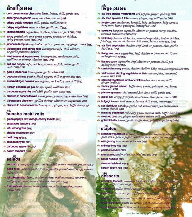 Menu at Busaba, Mumbai, 4, Mandlik Rd