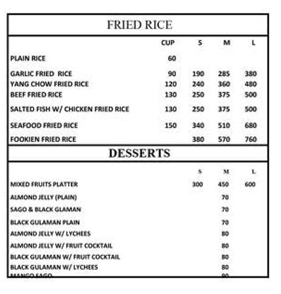 Menu at King Bee restaurant, Quezon City, Lot 24