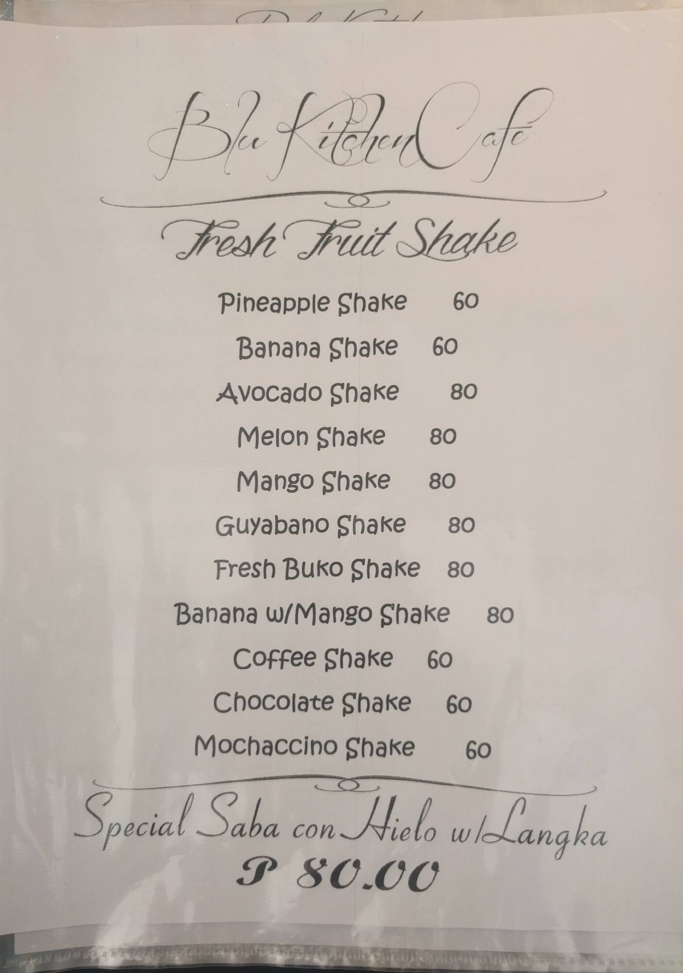 Menu at Blu Kitchen restaurant, Quezon City