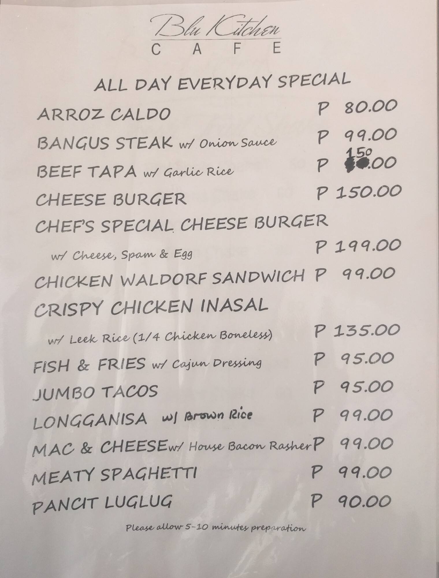 Menu at Blu Kitchen restaurant, Quezon City