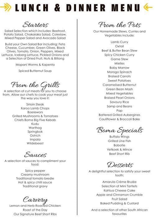 Chiefs Boma - Indaba Hotel and Conference Centre Menu - Zomato SA