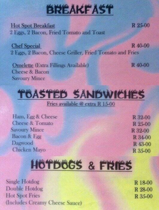 Menu at HotSpot Pub & Grill, Benoni