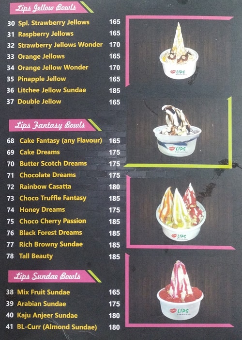 Menu at Lips, Chennai, A6