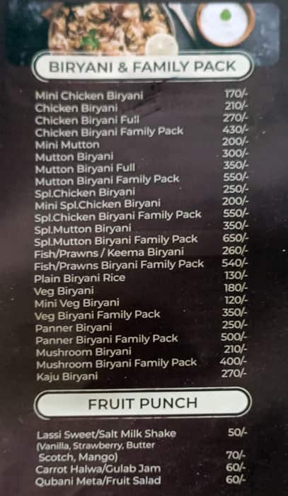 Menu at Dwaraka Multicuisine Restaurant, Hyderabad