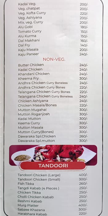 Menu at Dwaraka Multicuisine Restaurant, Hyderabad