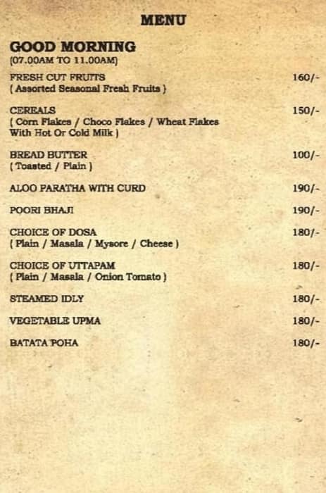 Menu of Hotel Suba Star, Bodakdev, Ahmedabad
