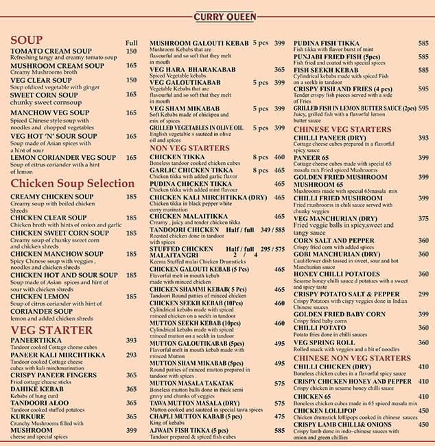 Menu of Curry Queen, Sector 37, Faridabad