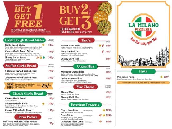 Menu of La Milano Pizzeria, Katargam, Surat