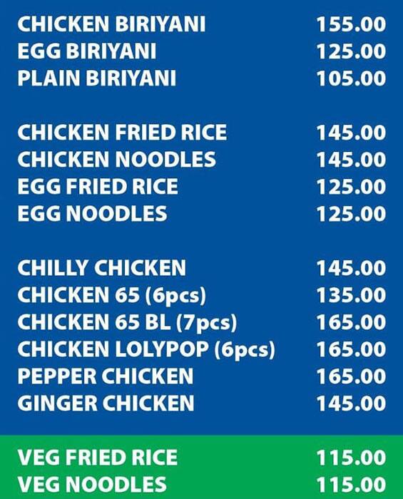 Menu of TJ Food Corner, Palavakkam, Chennai