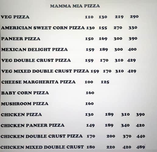 Menu of Mamma Mia Pizza, Kukatpally, Hyderabad