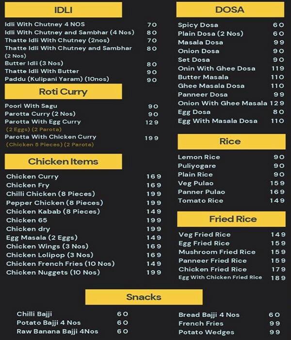 Menu of Preetham Family Restaurant, Yelahanka, Bangalore