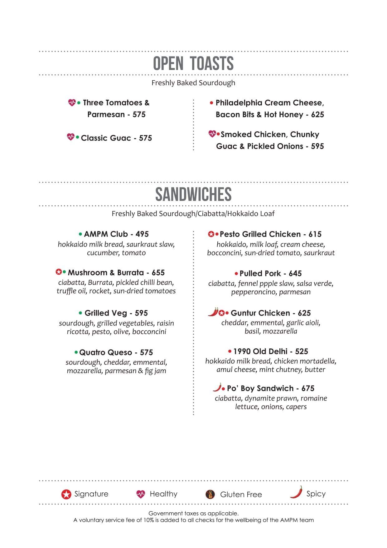 Menu of AMPM Café & Bar, DLF Phase 4, Gurgaon