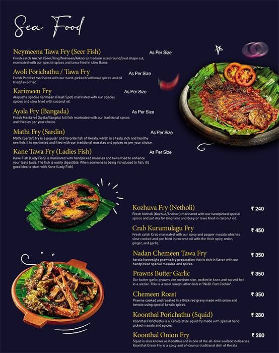 Menu at No.10 Fort Cochin - Seafood Restaurant in Indiranagar ...