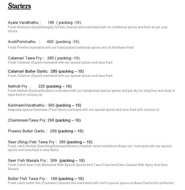 Menu at No.10 Fort Cochin - Seafood Restaurant in St.Marks Road ...