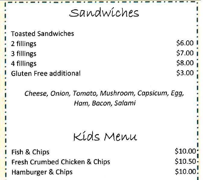 Menu at Waiwera Poolside Cafe, Auckland