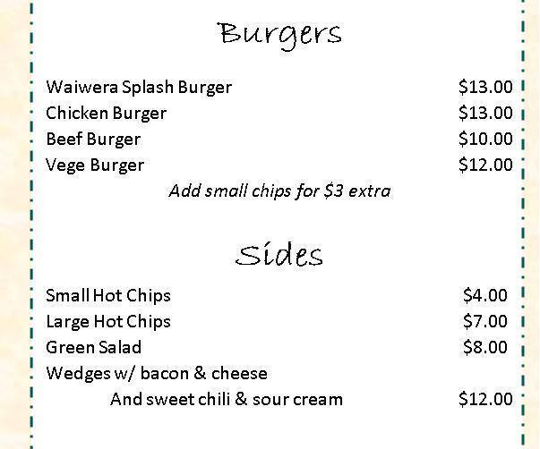 Menu at Waiwera Poolside Cafe, Auckland