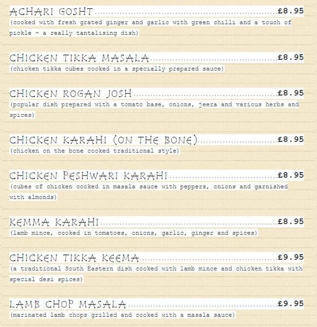 Menu at Kebabish Grill restaurant, Glasgow