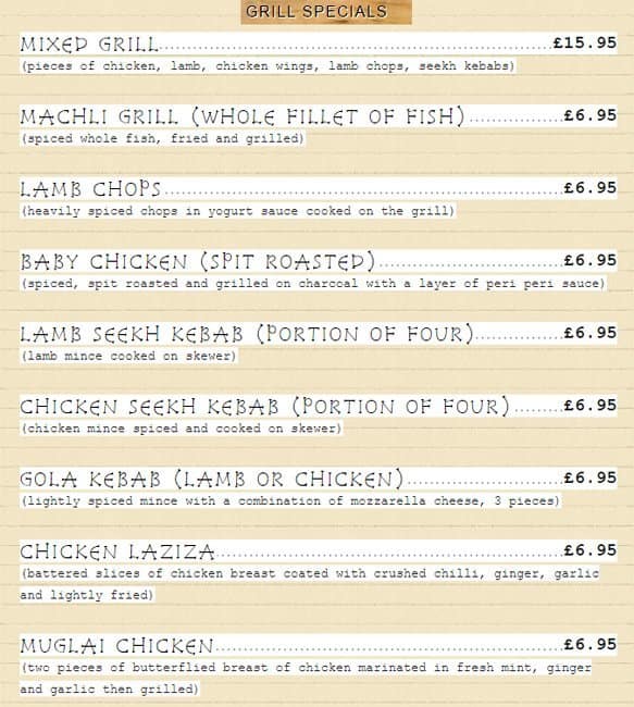 Menu at Kebabish Grill restaurant, Glasgow