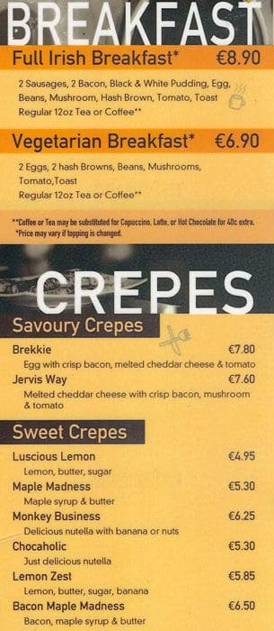 Menu at Lemon Jelly Cafe, Dublin